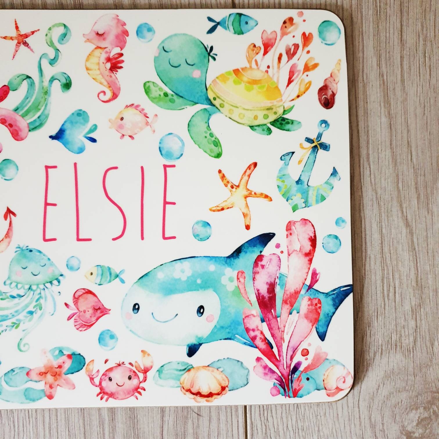 Sea Creatures Placemat Set Personalised Sea Life Gift Whale Placemat ...