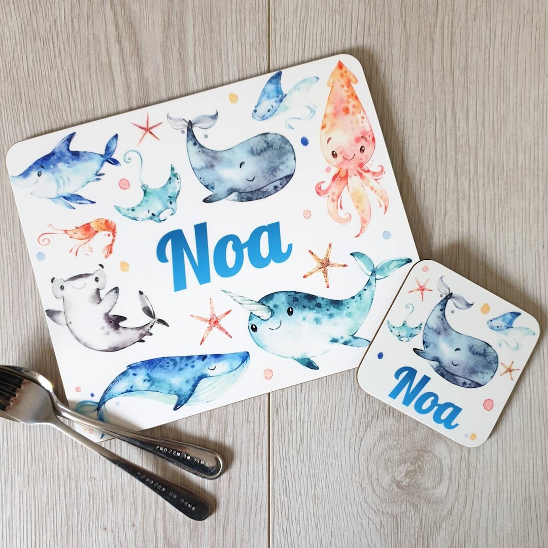 Sea Creatures Placemat Set Personalised Sea Life Gift Whale Placemat ...