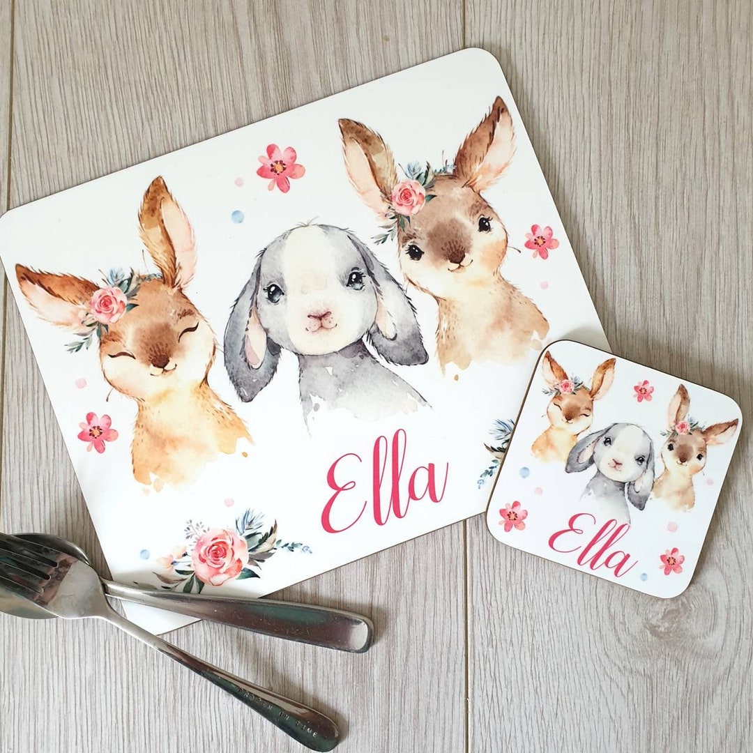 Rabbit placemat Bunny placemat Rabbits placemat set coaster ...