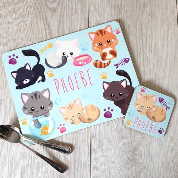 Cat Placemat Set Cat Gift Personalised Placemat Pets Kitten | Etsy