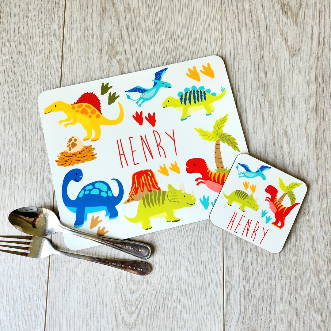 Primary Dinosaur Placemat Set Personalised Gift Dinosaur Gift Boy Girl ...