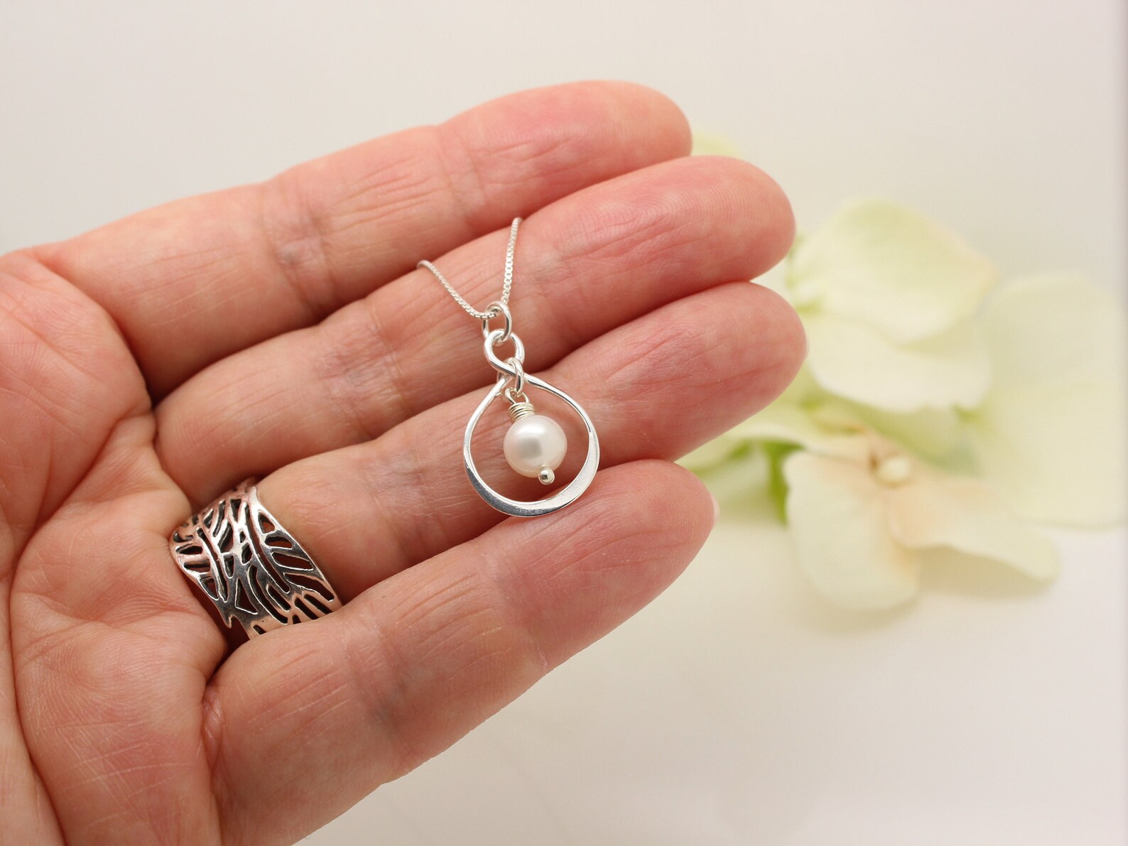 Infinity Pearl Necklace 925 Sterling Silver Akoya Pearl - Etsy