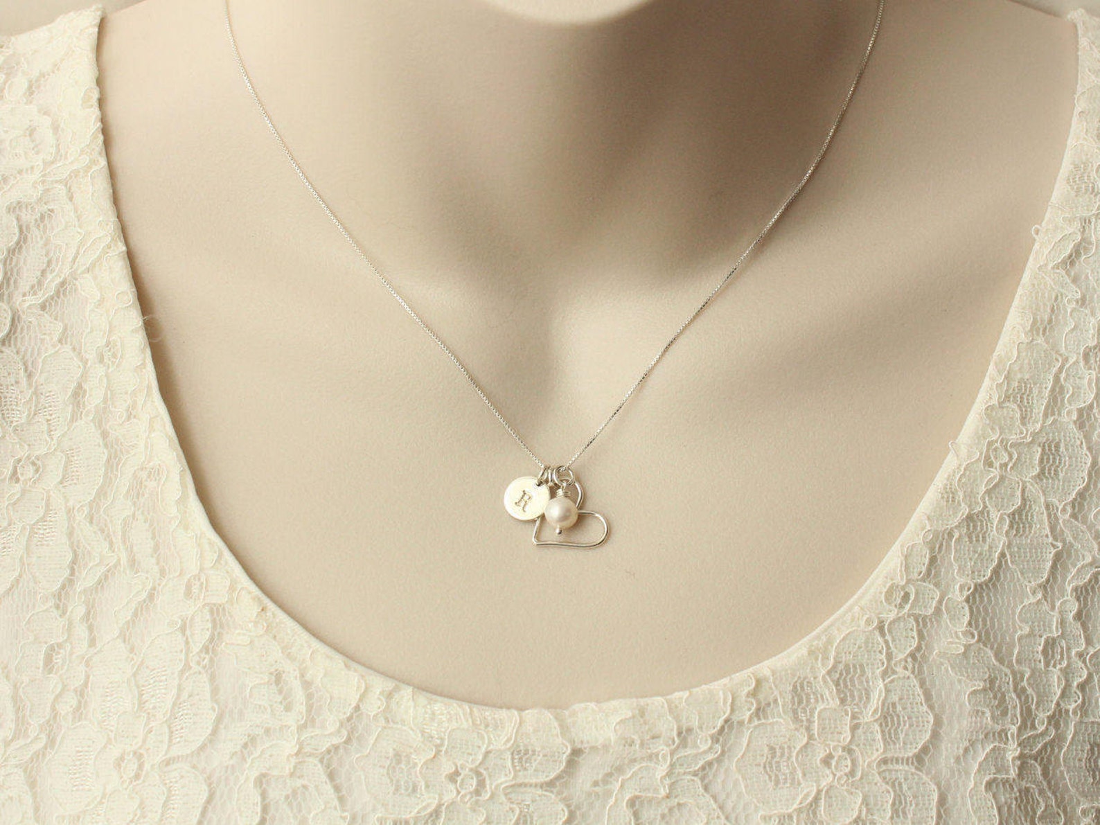 Gift for Cousin necklace sterling silver initial heart pearl | Etsy
