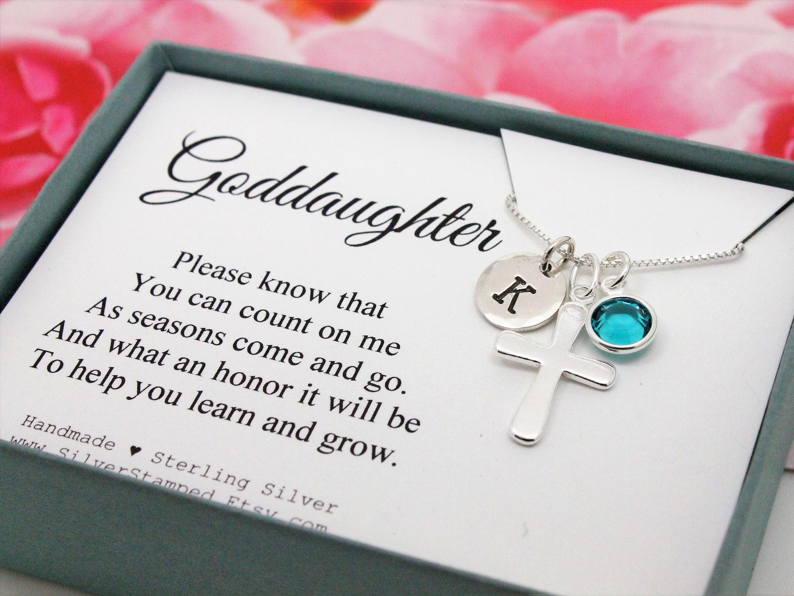 Gift for goddaughter 925 Sterling Silver Initial birthstone | Etsy