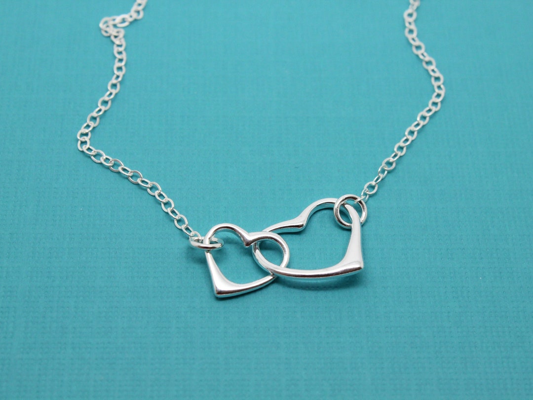 Two Hearts Necklace Interlocking Silver Hearts 925 Sterling - Etsy