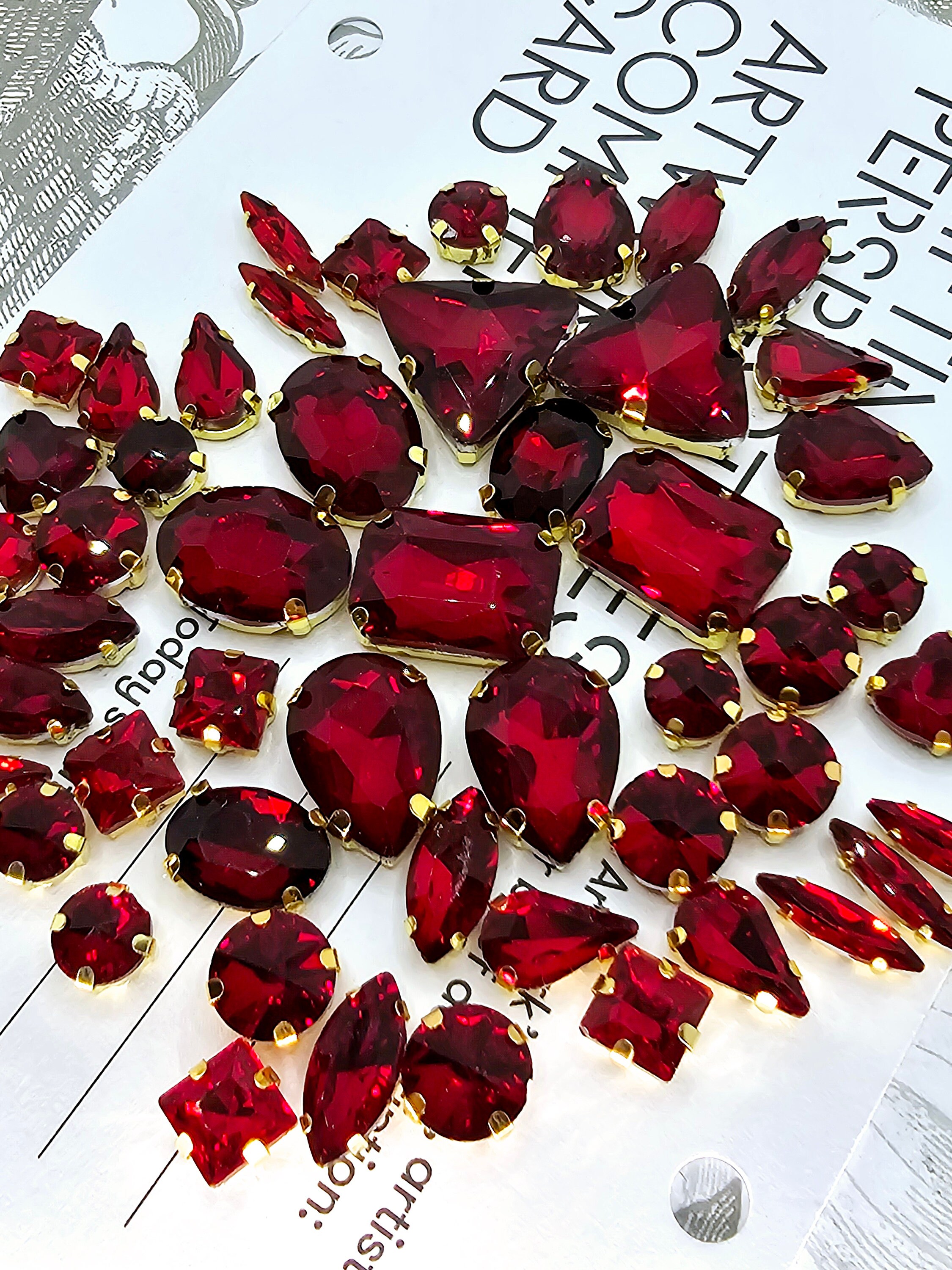 50 Siam Dark Red Sew on Rhinestones: Gold Claw Glass Crystals - Etsy