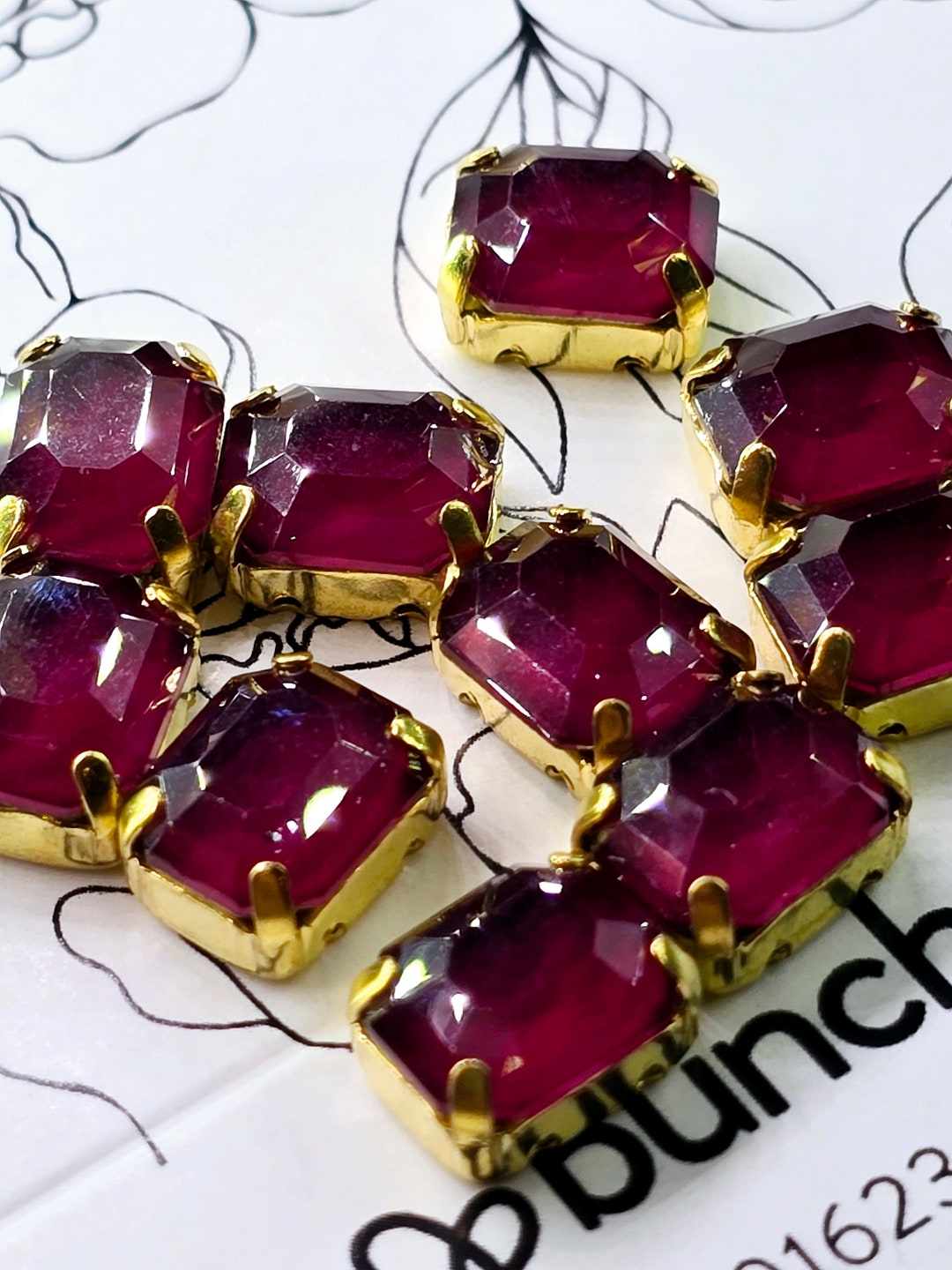 10 Opaque Red Glass Rhinestones: Vintage Rectangle Octagon Crystals ...