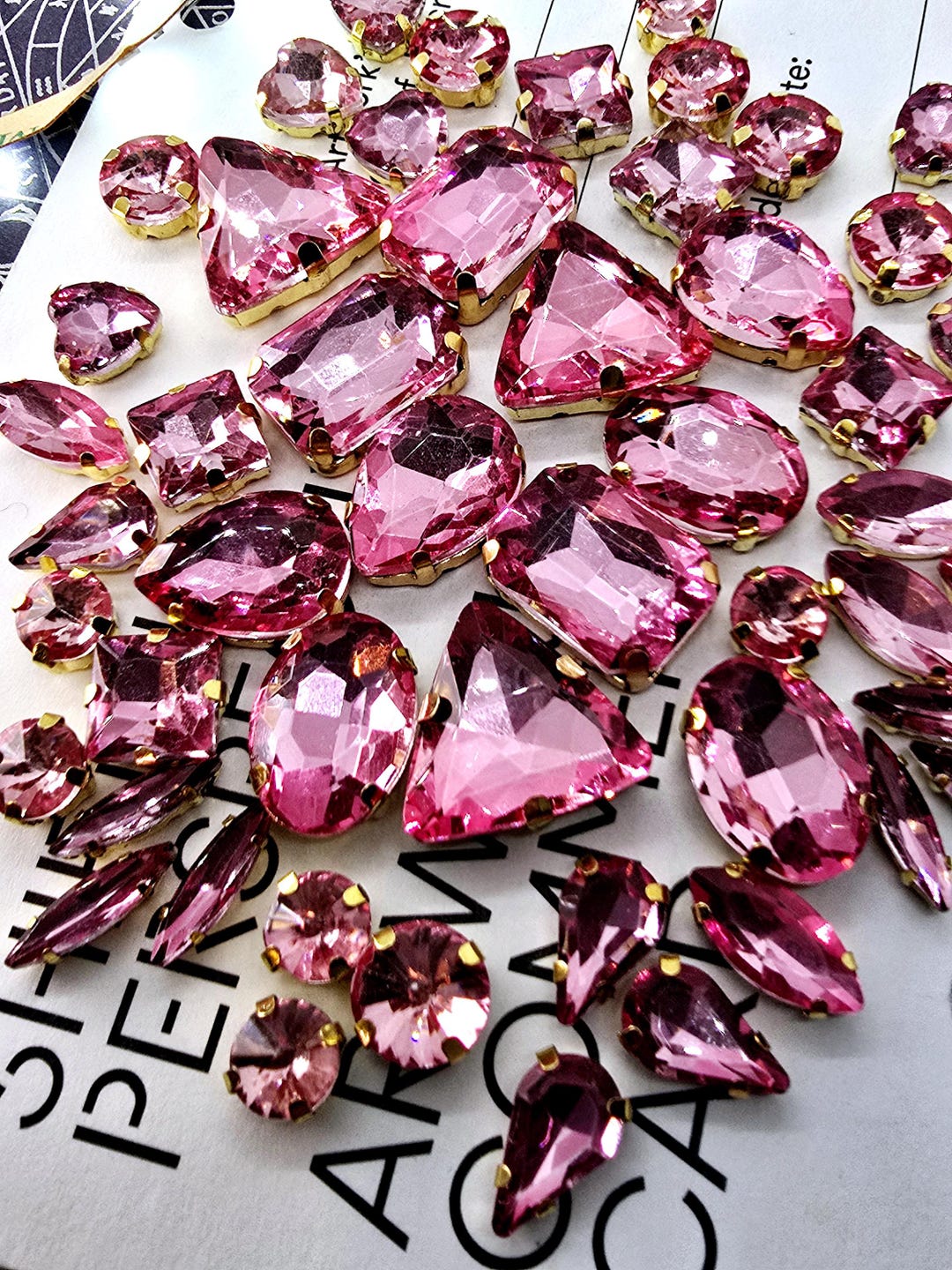 Bright Pink Sew on Rhinestones: Crystal Glass Gems With Gold Claw ...