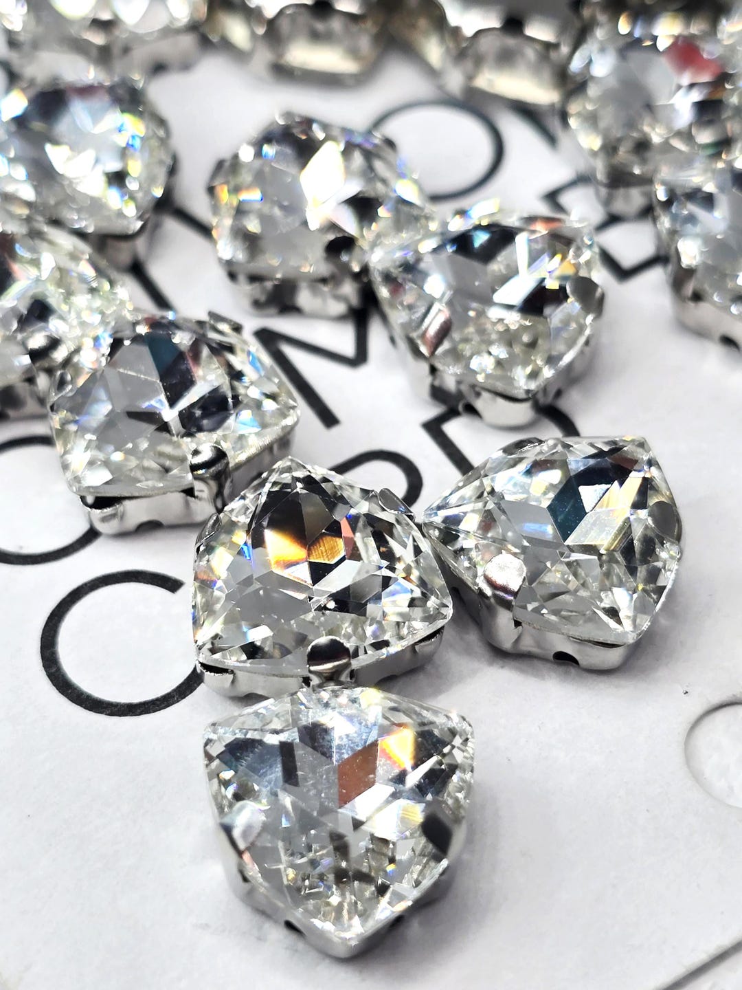 12mm Triangle Austria Crystal Rhinestones, Sew on Gems, Steel Claw ...