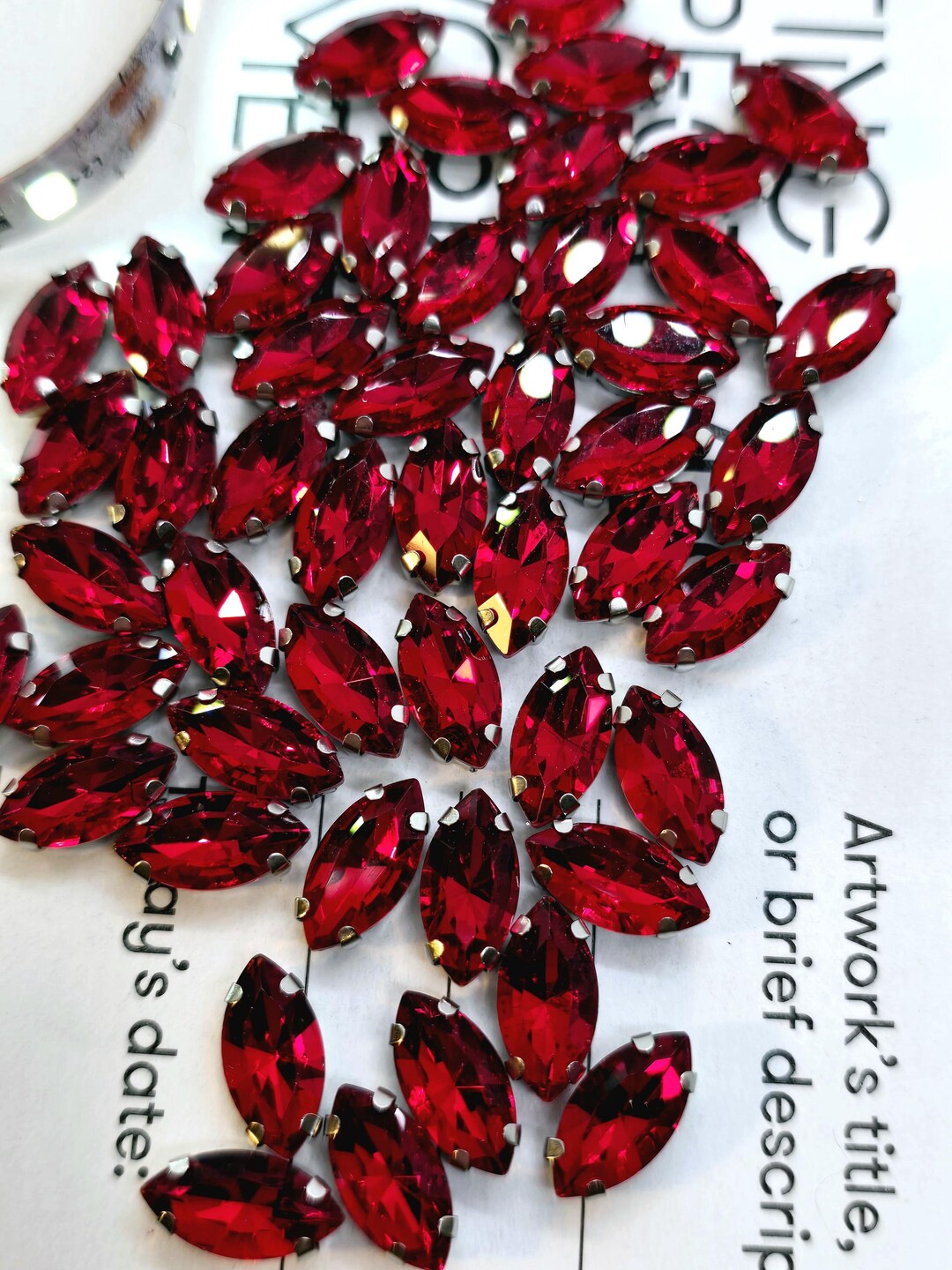 Red Siam Horse Eye Navette Rhinestones Glass Crystals Gems, Sew On ...