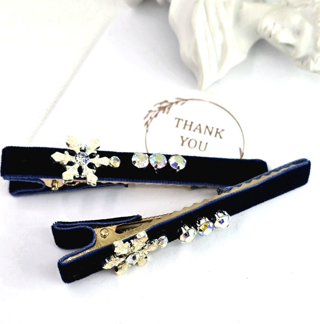 Luxury Velvet Christmas Hair Pins, Hair Clips, Handmade, Snowflake ...