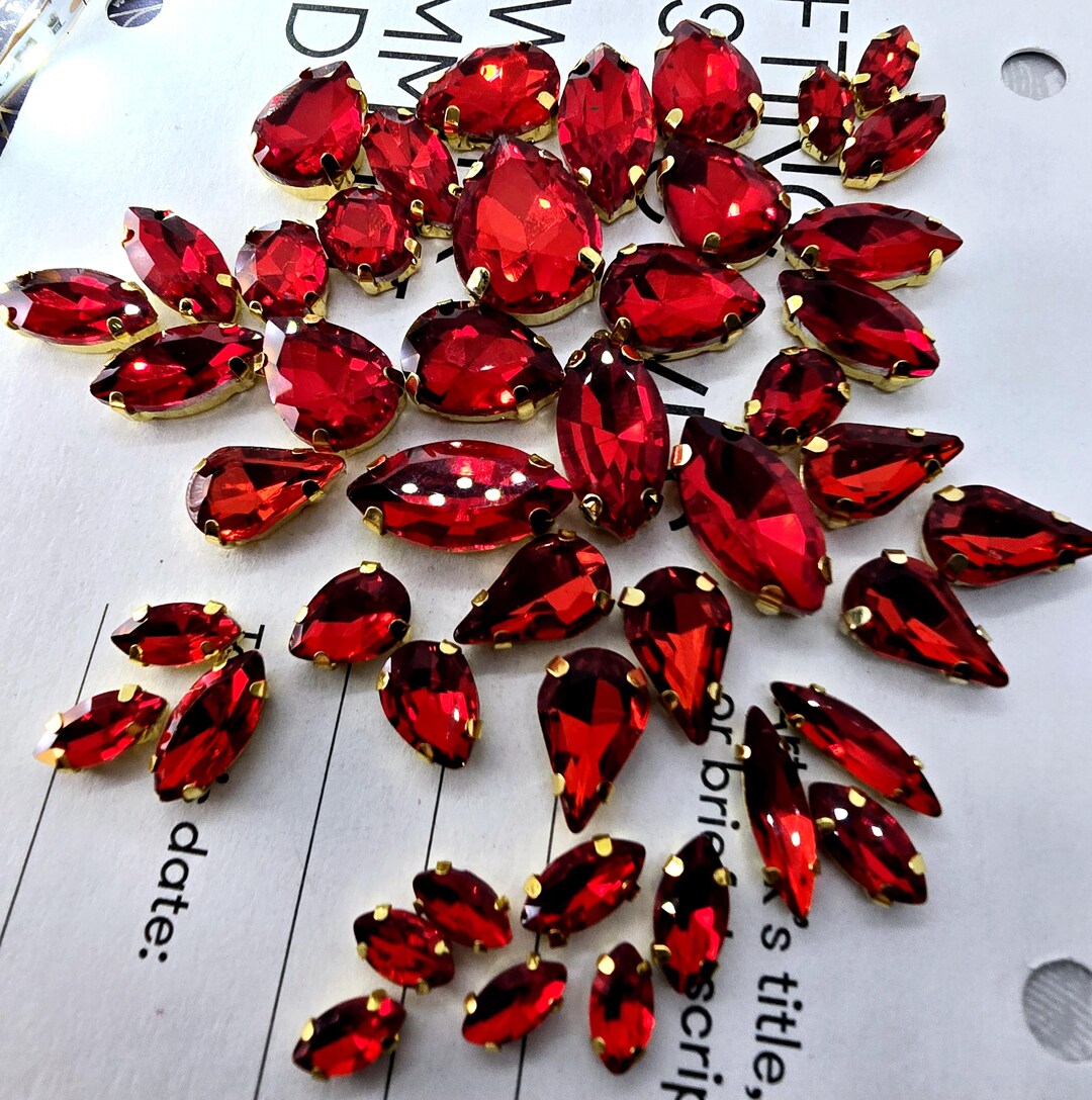 45 Pcs Red Siam Mixed Sew on Crystals Glass Diamante Gold Claw ...