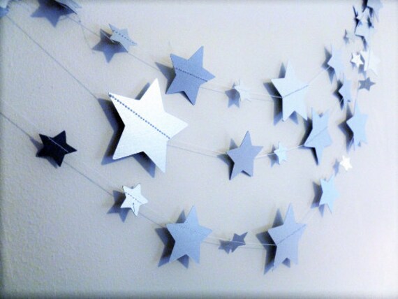 Silver Metallic Stars Paper Garland Mixed Sizes Holiday | Etsy