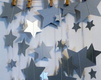 Silver Metallic Stars Paper Garland Mixed Sizes Holiday | Etsy
