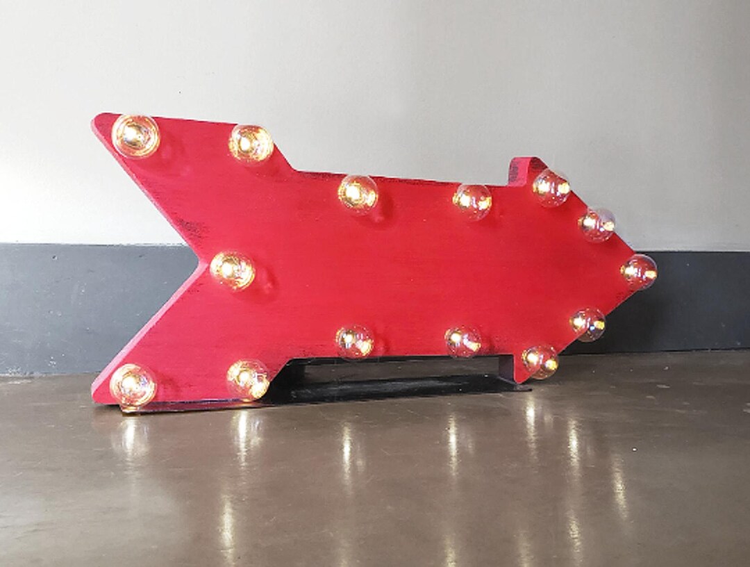 Handmade Red 24" Steel Metal Arrow Sign Light With Base - Battery ...