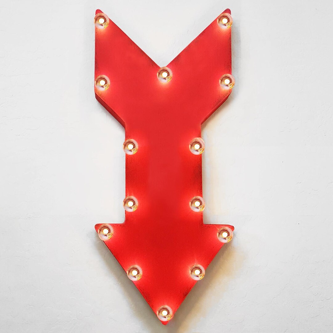 Handmade Red 24" Steel Metal Arrow Sign Light - Battery Operated or ...