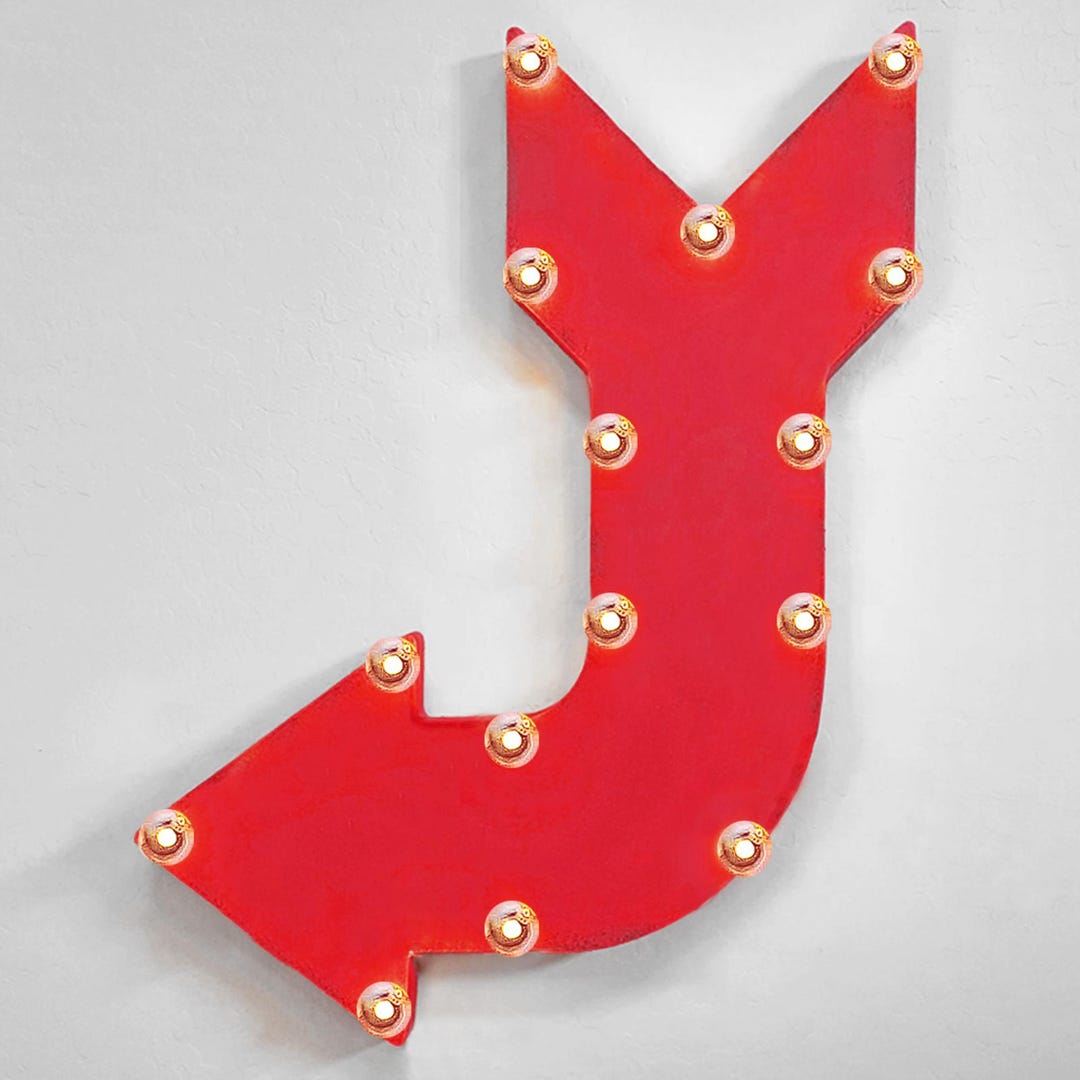 Handmade Red Curved Left Arrow - 24" - Steel Metal Sign Light - Battery ...