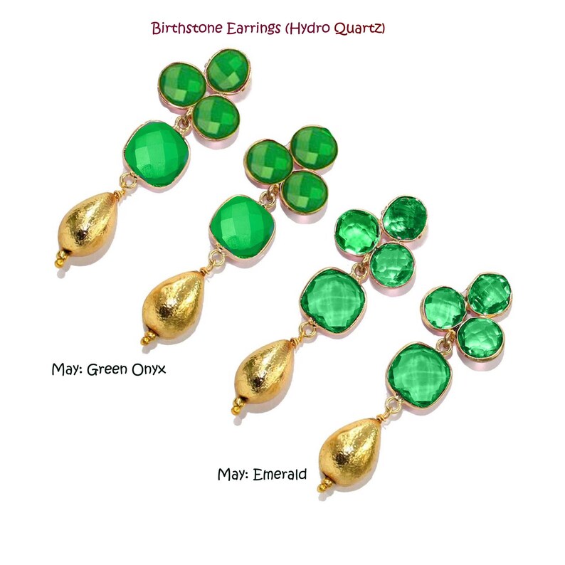 Gold Plated Faceted Multi Color Birthstone Earrings 50x17mm Bezel Set ...