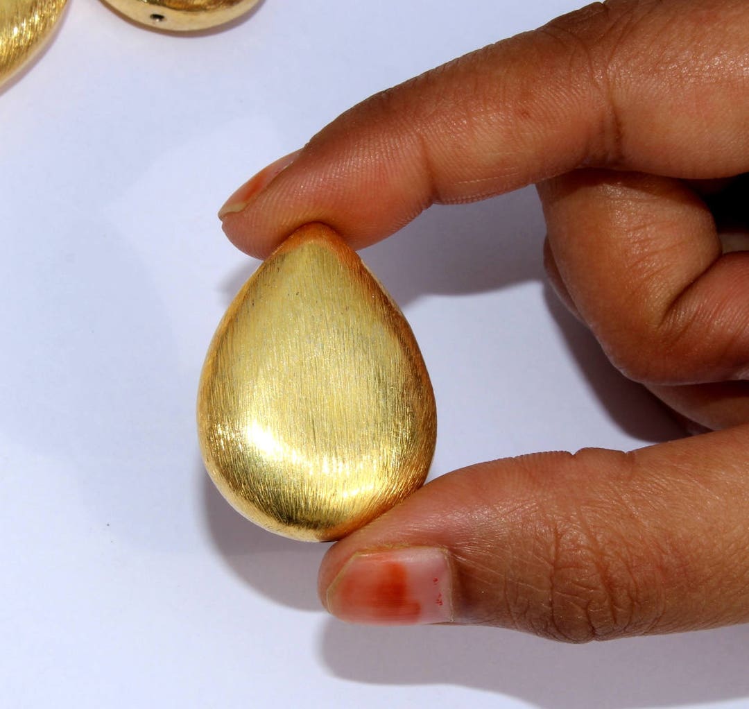 1 Pair Gold Plated Brass Pear Brushed Beads / Gold Beads / 32x25mm Pear ...
