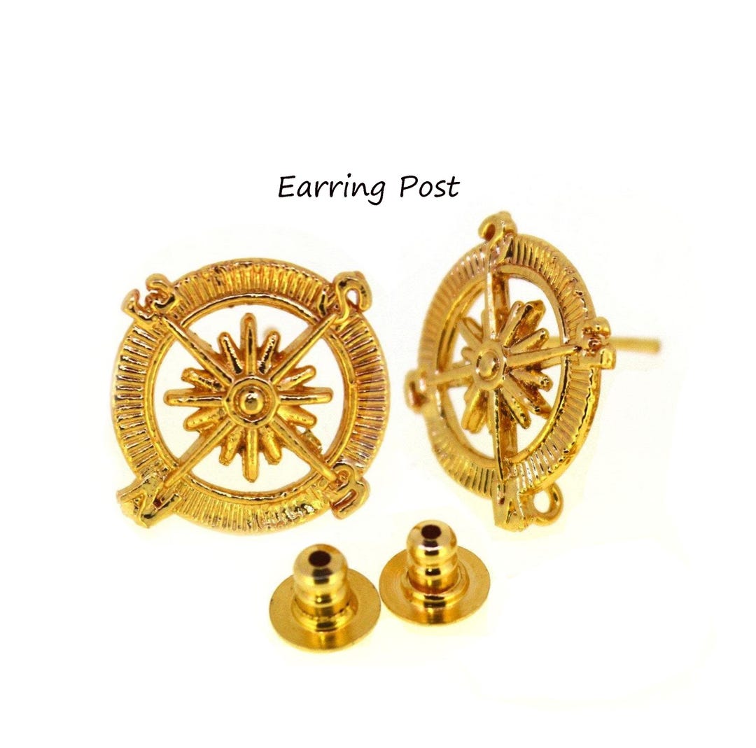 24mm Real Gold Plated Handmade Compass Earring Post Charm Pendant ...