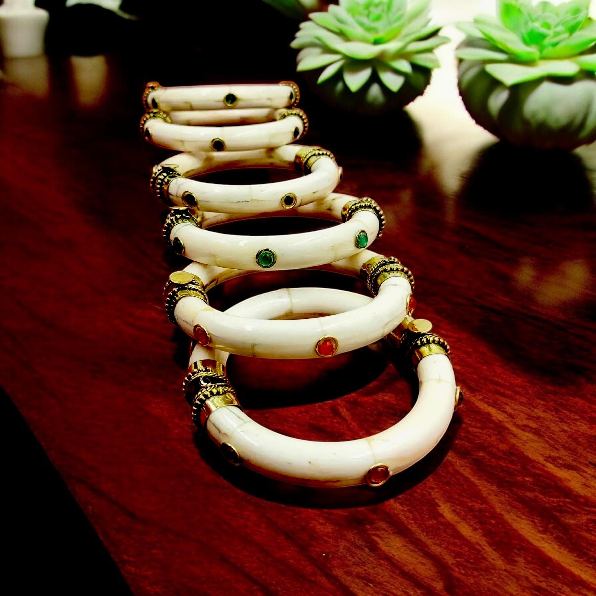 Ethically Sourced Buffalo Bone & Multi Color Stone Designer Bangle ...