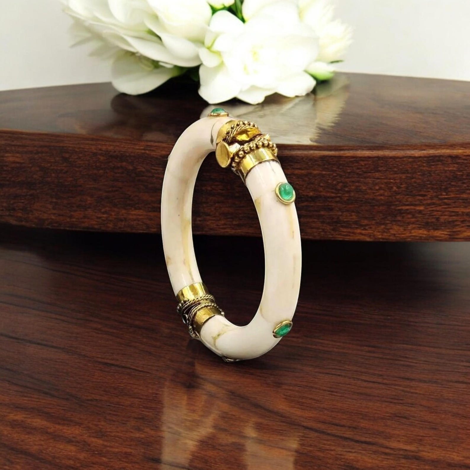 Ethically Sourced Buffalo Bone & Multi Color Stone Designer Bangle ...