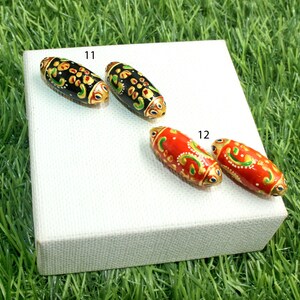 2pcs 30x12mm Hand Painted Assorted Color Floral Design Barrel Beads ...