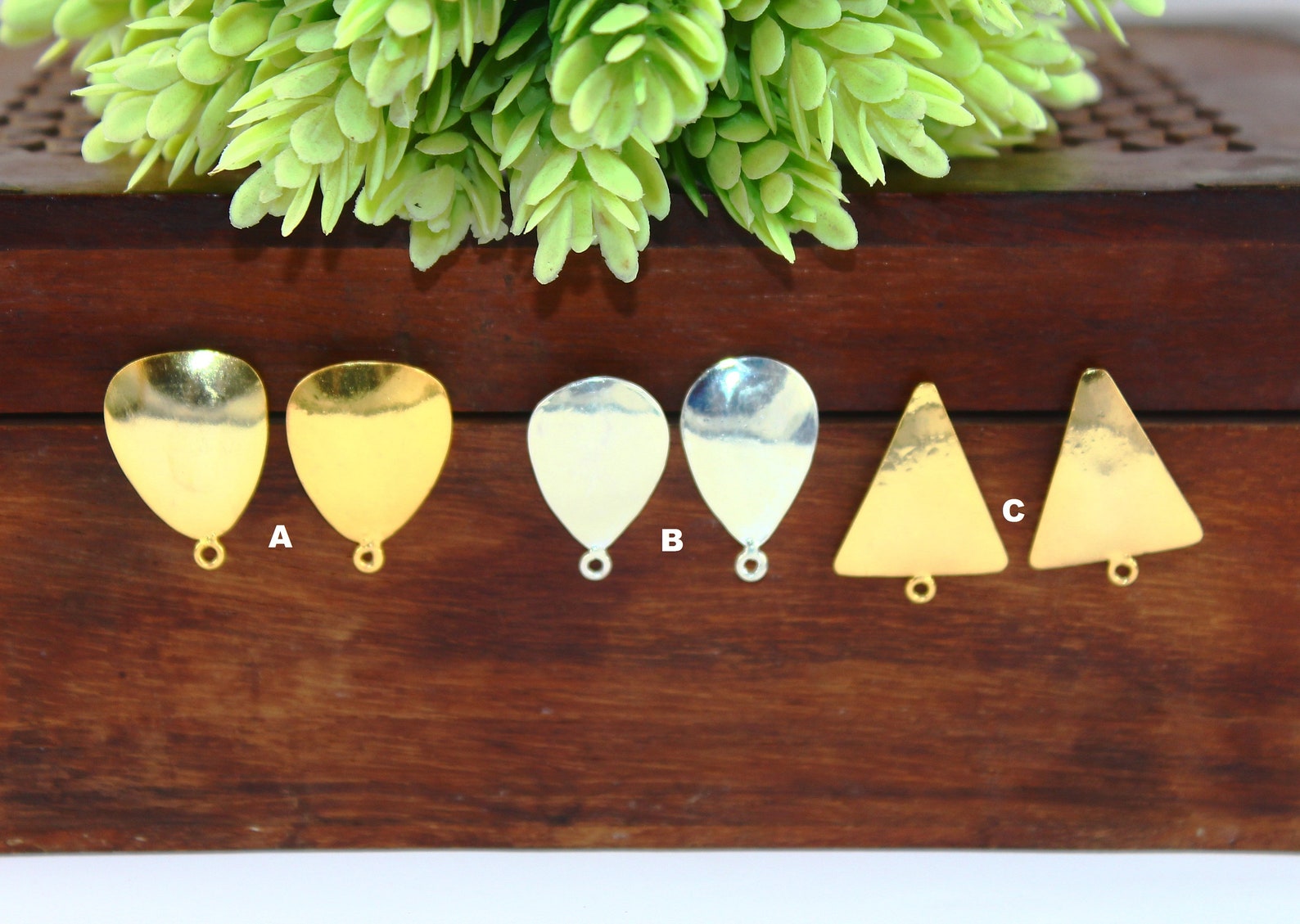 1 Pair Gold & Silver Plated Stud Ear Post / Pear and Triangle Shape Ear ...