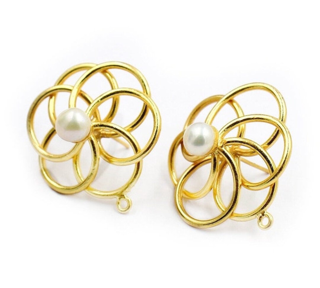 Gold Plated Love Knots Earrings With Center Freshwater Pearl, Interlocking Wire Knot Earrings ...