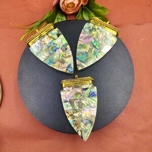 75x40 Natural Abalone Shell Arrowhead Pendant Dotted Brass Capped ...