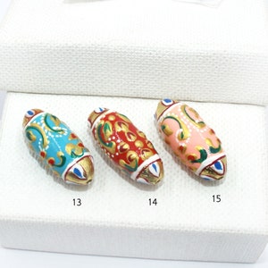 2pcs 30x12mm Hand Painted Assorted Color Floral Design Barrel Beads ...