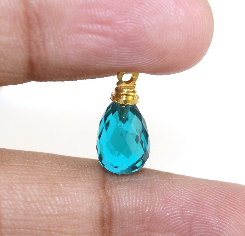 11x7mm Teal Blue Quartz Faceted Teardrop Charm / 22kt Gold - Etsy