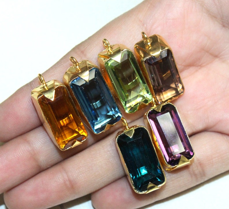 Faceted Multi Color Quartz Rectangle Gemstone Pendant / - Etsy