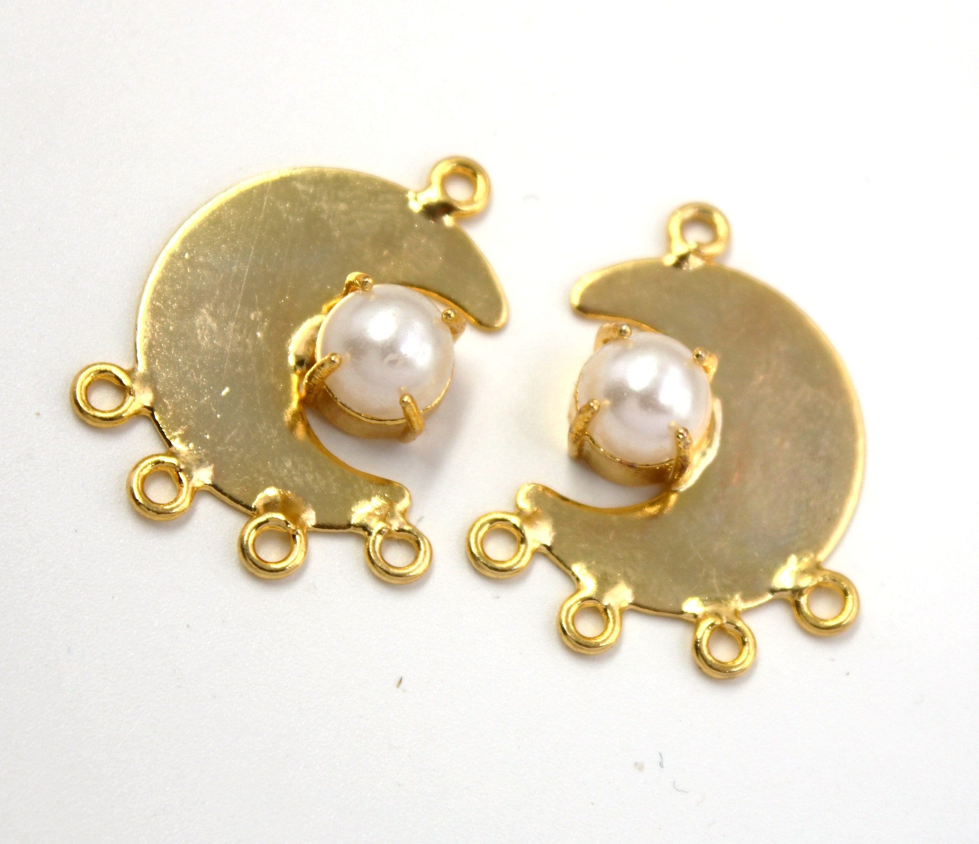 Pearl Half Moon Earring Connectors 29x24mm 22kt Gold Plated Crescent ...