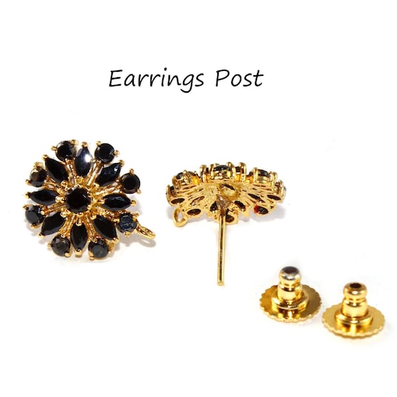 Real Gold Plated Black Stone Earrings Post Handmade Prong Set Flower Stud Earrings DIY Jewelry Making Supplies Gift Idea Jewelry Findings Etsy