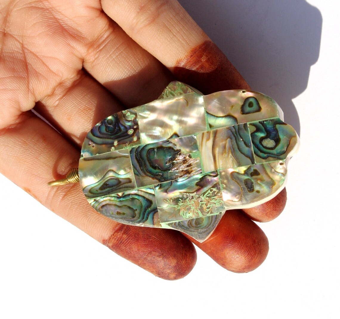 Brass Abalone Shell Hamsa Hand Pendant / 67x42mm Abalone Shell - Etsy