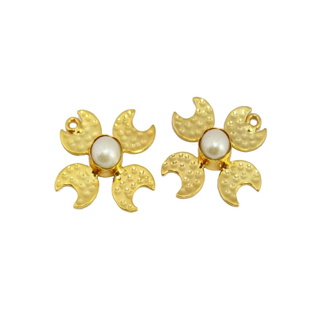 Shell Pearl Hammered Crescent Moon Pendant 22k Gold Plated - Etsy