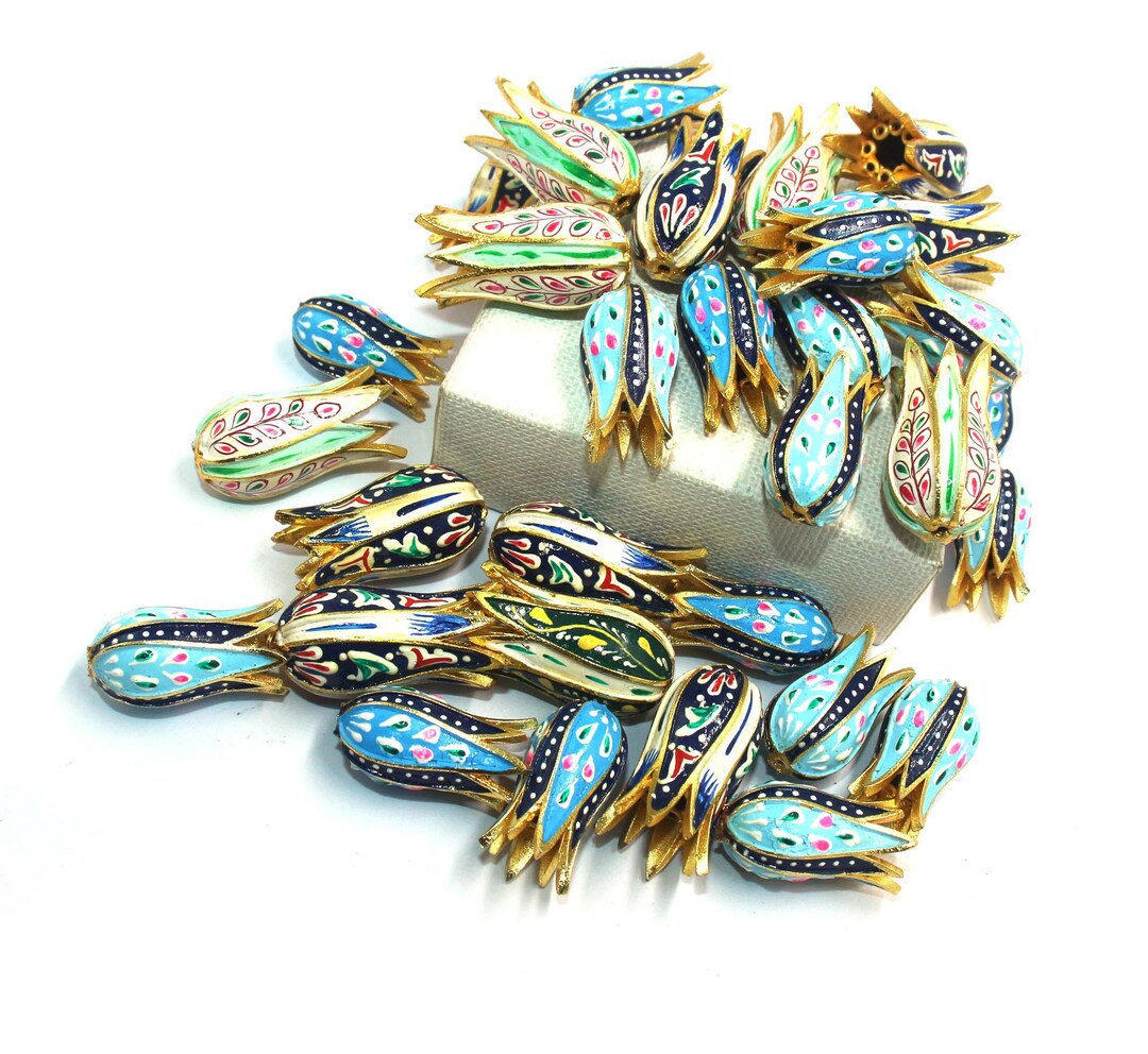 1pc Hand Painted Multi Color Tulip Metal Beads / 36-30m Enamel Flower ...