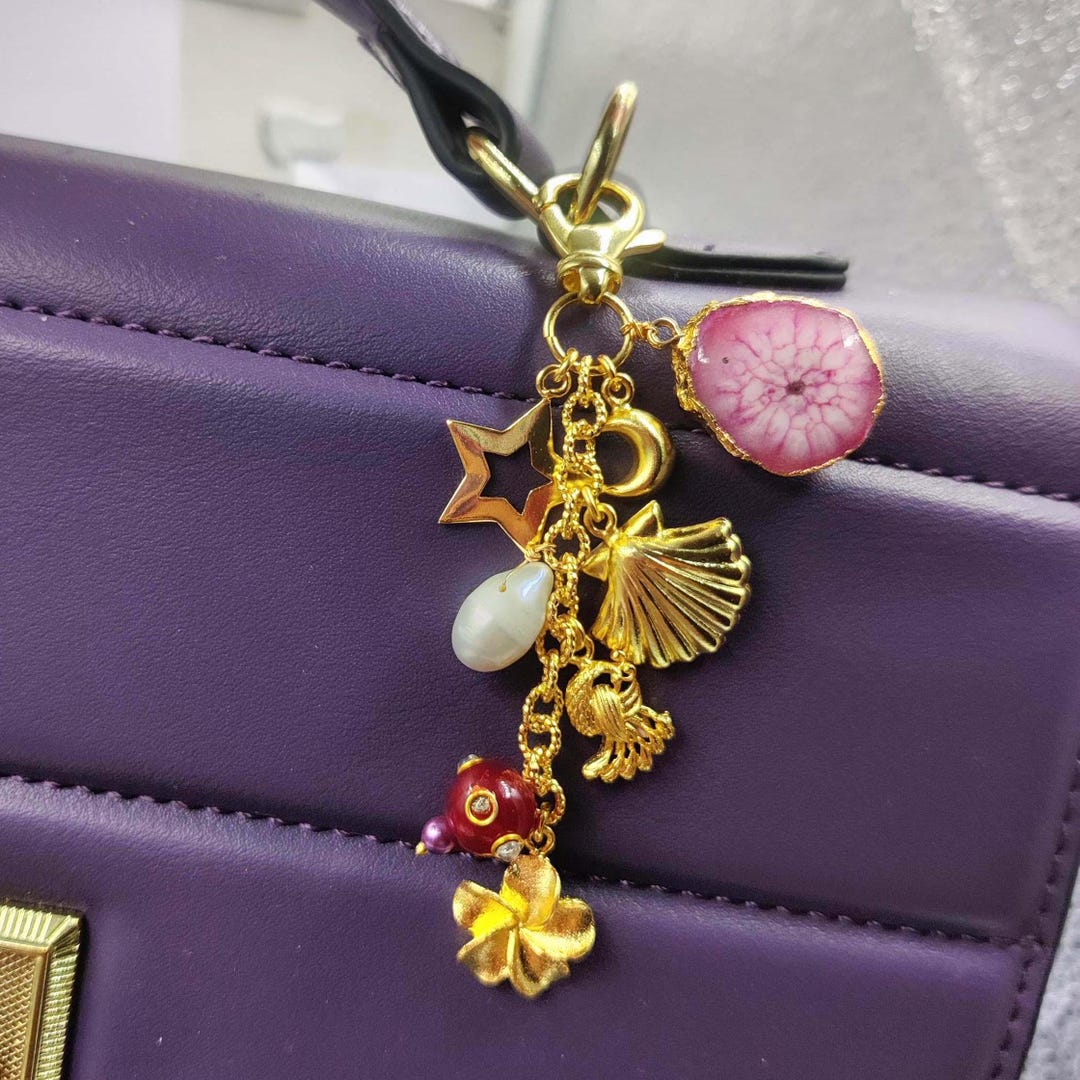 Freshwater Pearl Solar Quartz Bag Charm Crescent Moon Star Sea Shell ...