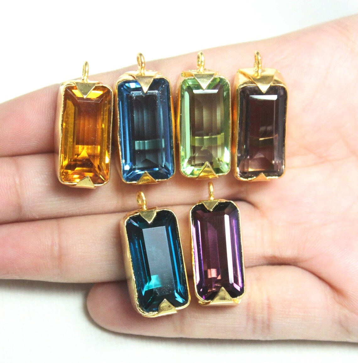 Faceted Multi Color Quartz Rectangle Gemstone Pendant / - Etsy