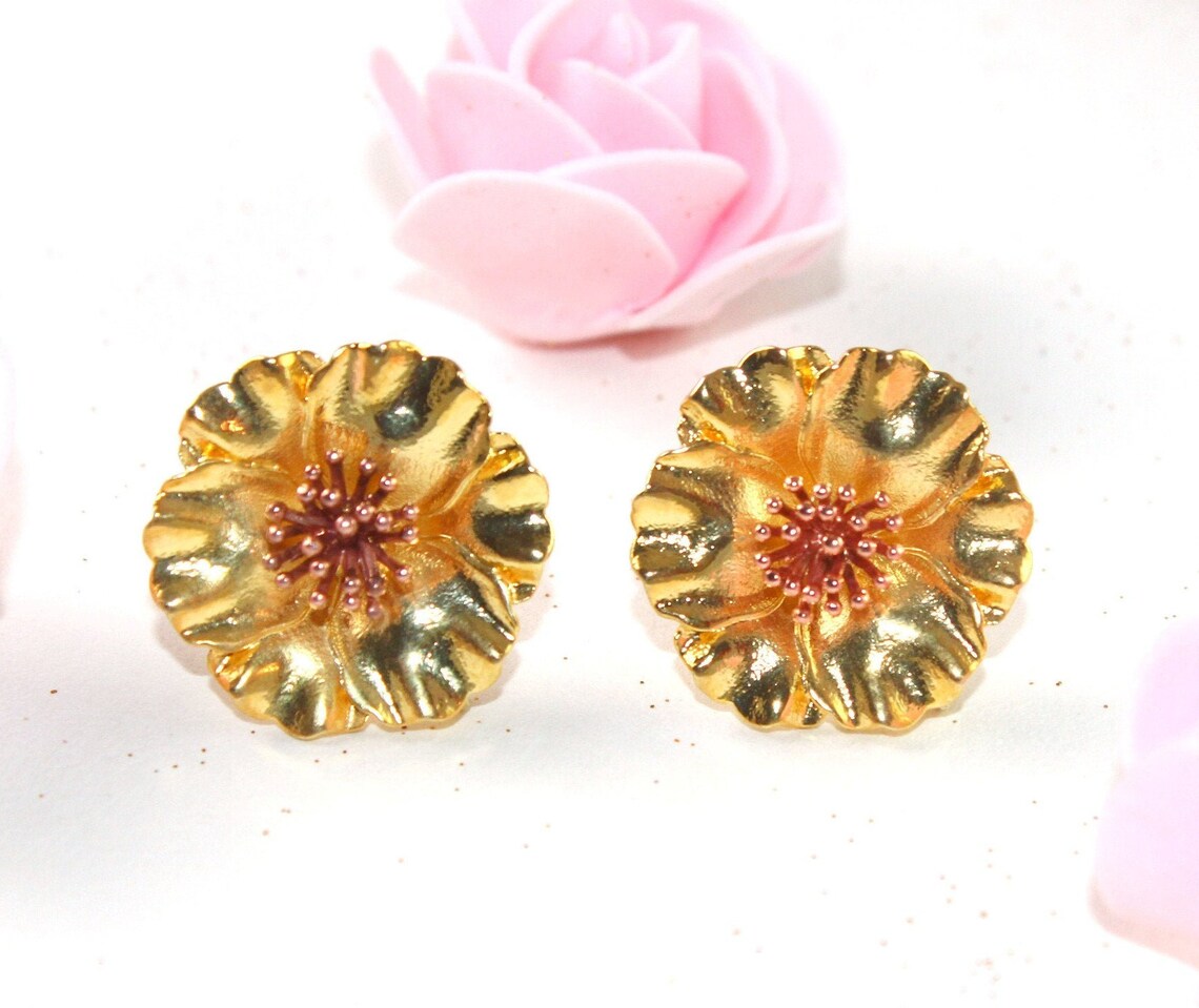 DIY 1 Pair 25mm 22kt Gold & Rose Gold Plated Flower Stud | Etsy