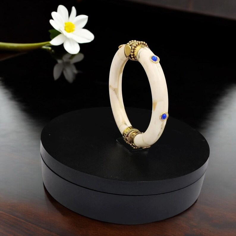 Ethically Sourced Buffalo Bone & Multi Color Stone Designer Bangle ...