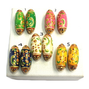 2pcs 30x12mm Hand Painted Assorted Color Floral Design Barrel Beads ...