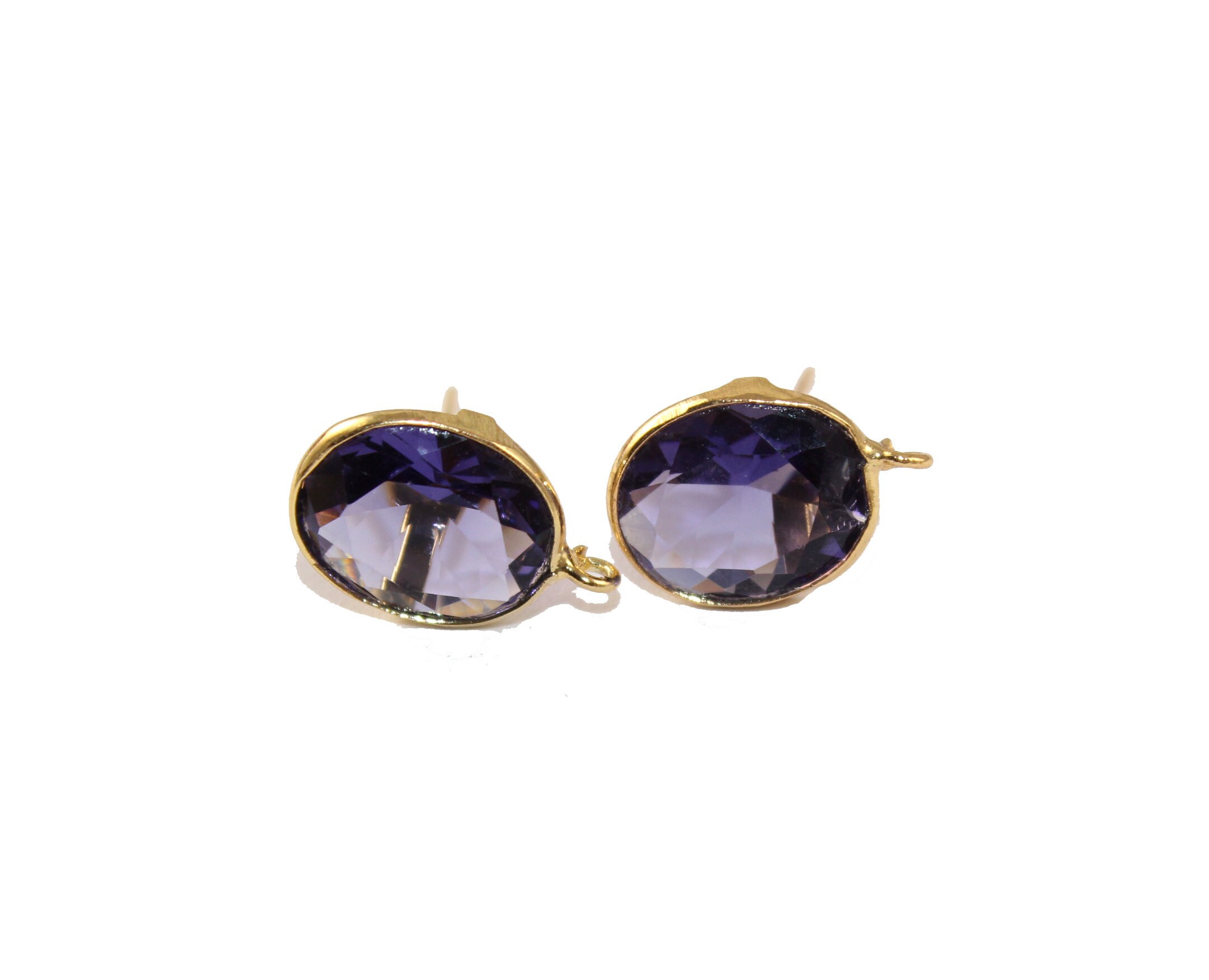 1 Pair 12x10mm Faceted Iolite Quartz Oval Ear-post / 22kt Gold - Etsy