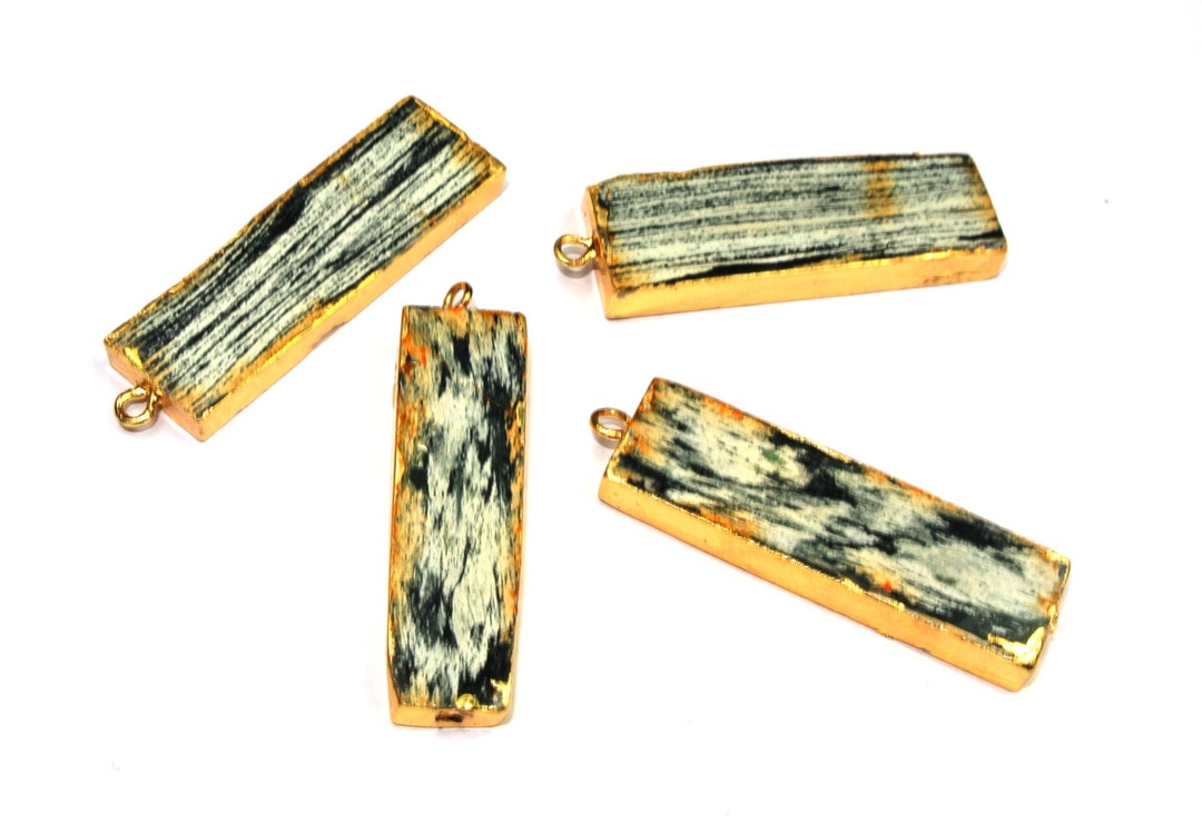 1 Pair 41x12mm 24kt Gold Electroplated Edge Zebra Jasper Rectangle Bar ...