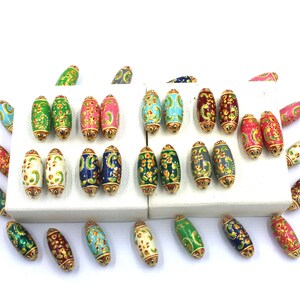 2pcs 30x12mm Hand Painted Assorted Color Floral Design Barrel Beads ...
