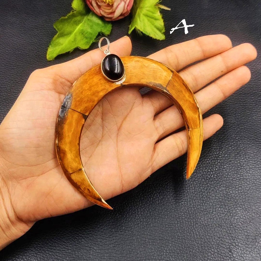 4" Buffalo Brown Bone Crescent Moon Horn Pendant With Multi Color ...