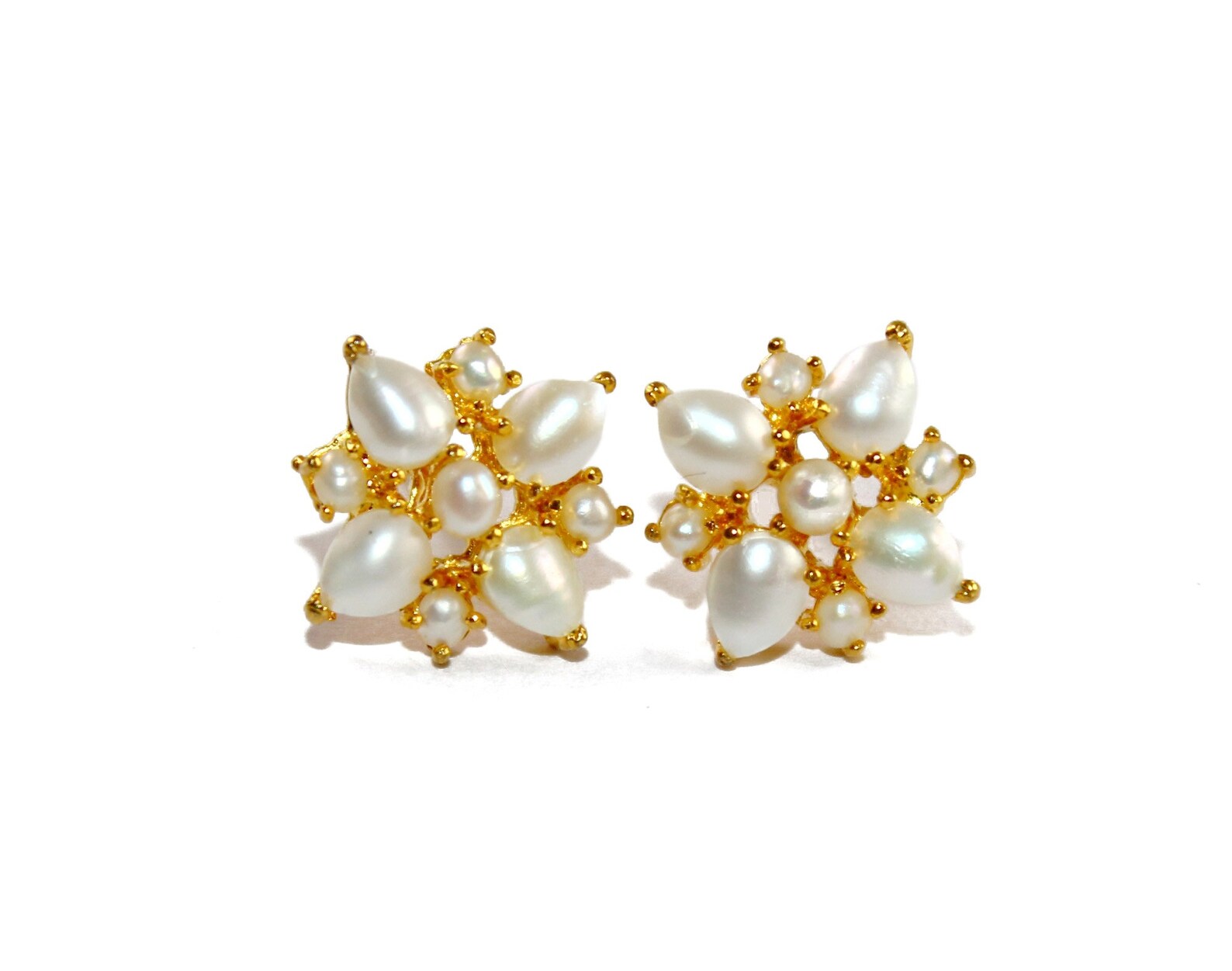 22kt Gold Plated Pearl Connector Post Stud / 13mm Prong Set - Etsy