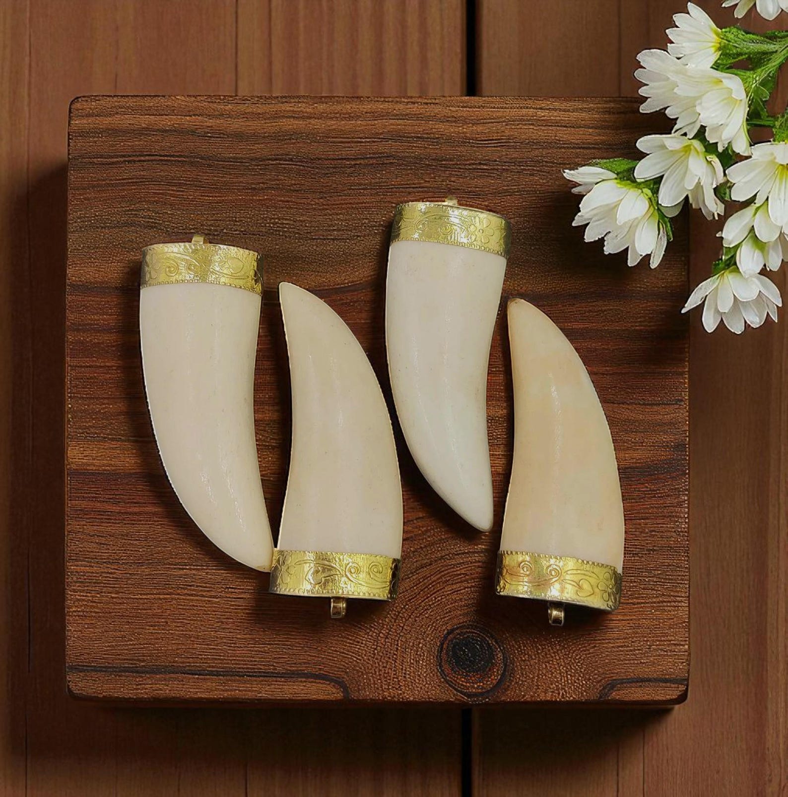 Ethically Sourced Buffalo Bone Horn Pendant With Silver or Gold Tone ...