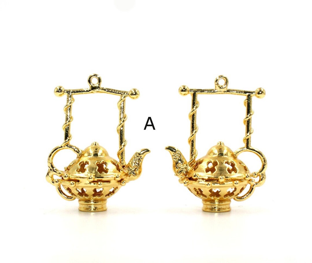 37x29mm Gold Plated Genie Lamp Pendant / Pearl Flower Earring ...